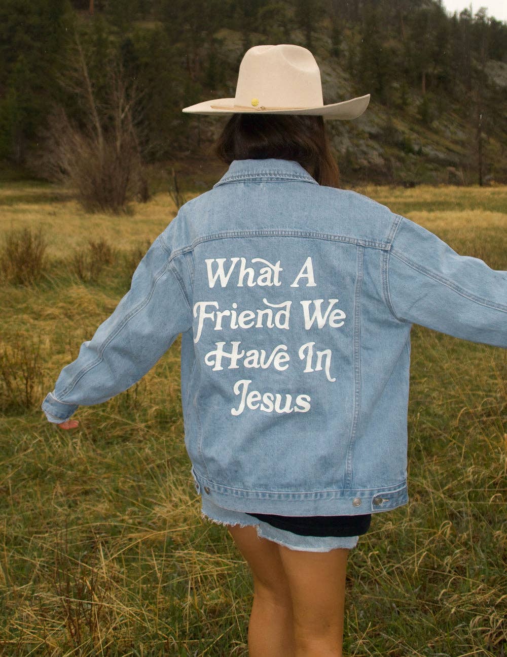 What a Friend In Jesus Denim Jacket – AllyOops Boutique